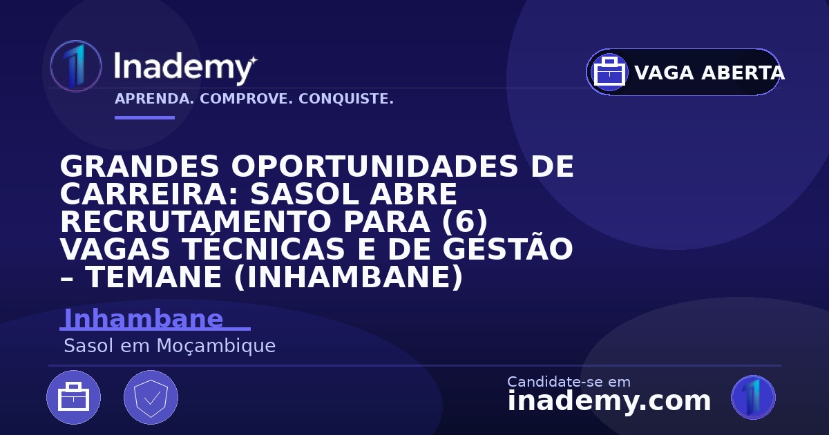 Vagas de Emprego na Sasol Moçambique: Recrutamento em Temane
